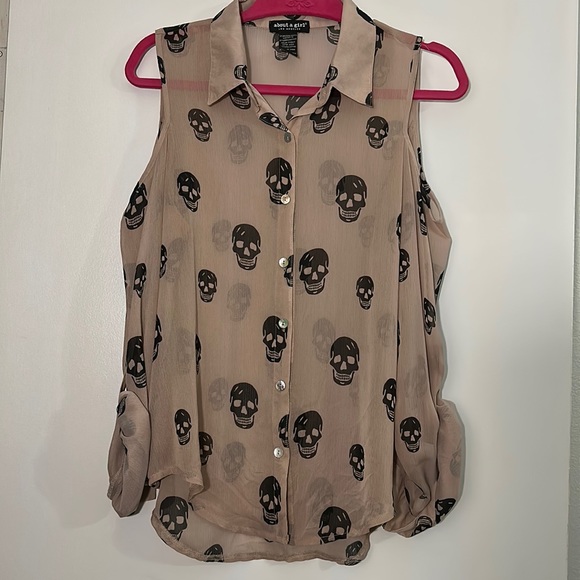 About A Girl | Tops | About A Girl Sheer Mocha Skull Blouse | Poshmark